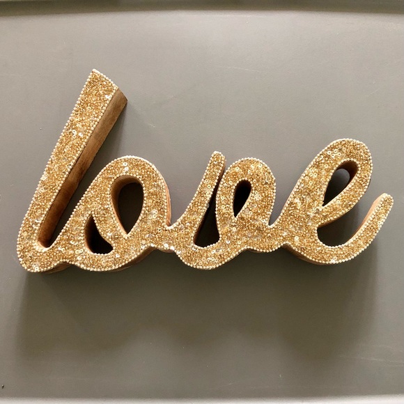 Accents | Love Cursive Script Natural Wood Gold Beads Home Decor | Poshmark